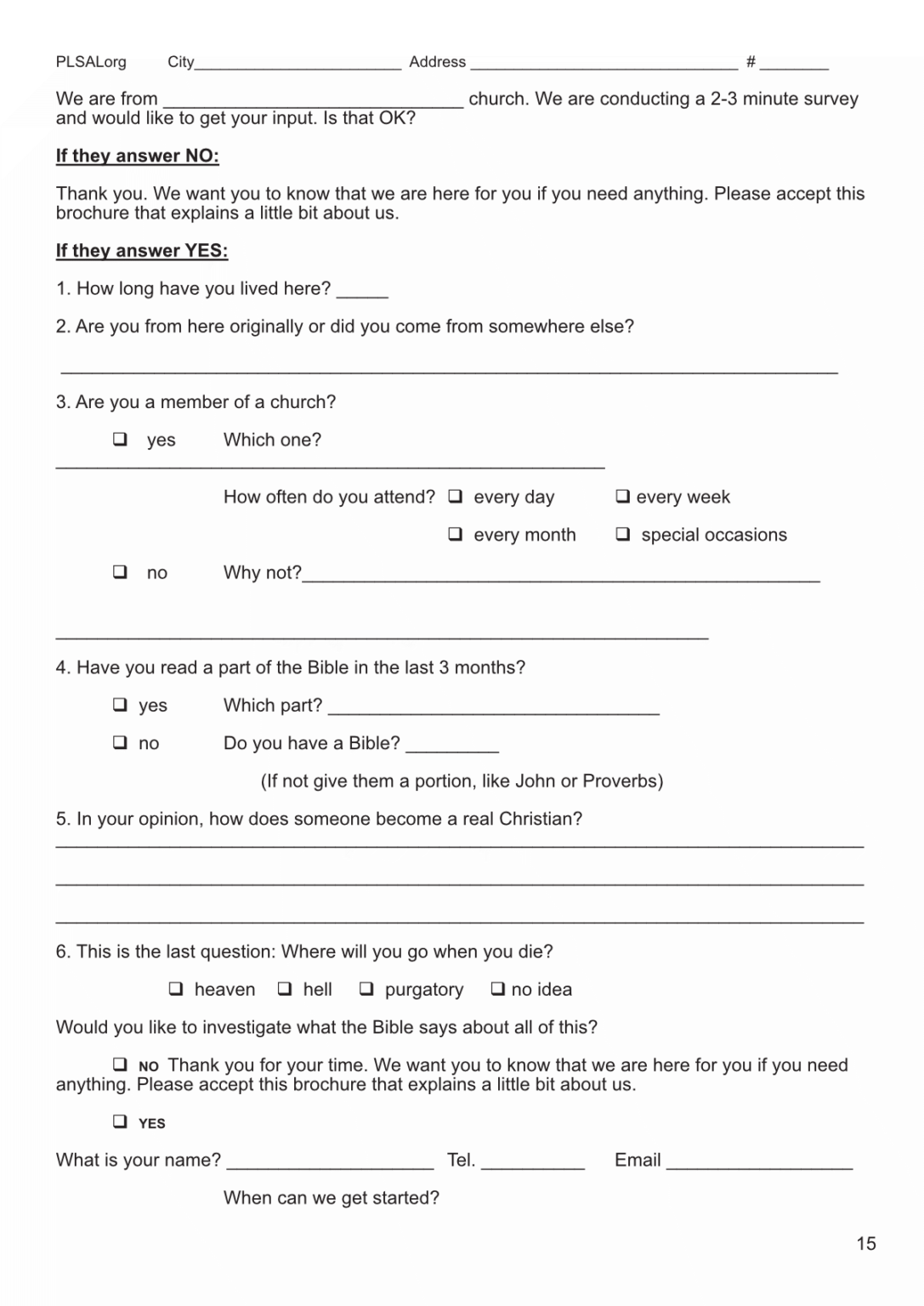 Personal Evangelism Seminar – Survey